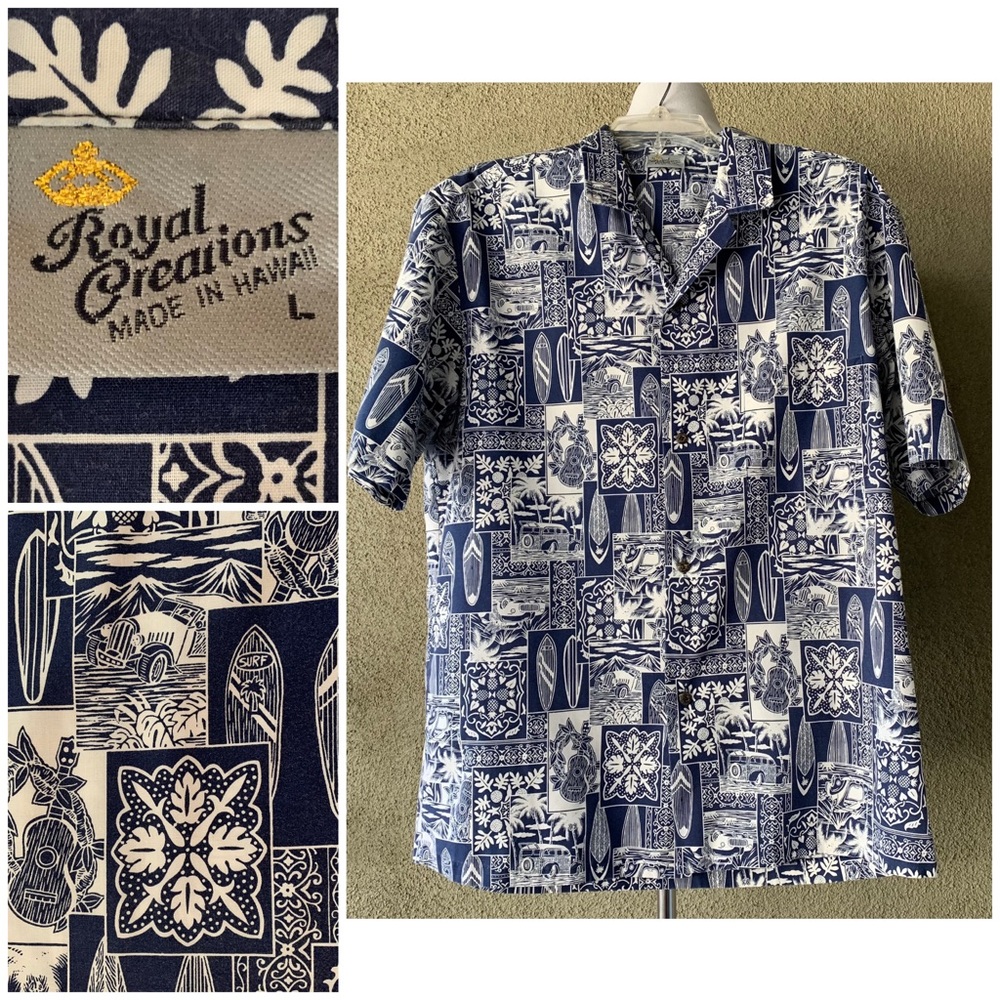 “Royal Creations” Hawaiian Aloha Camp Shirt Size L - Gem